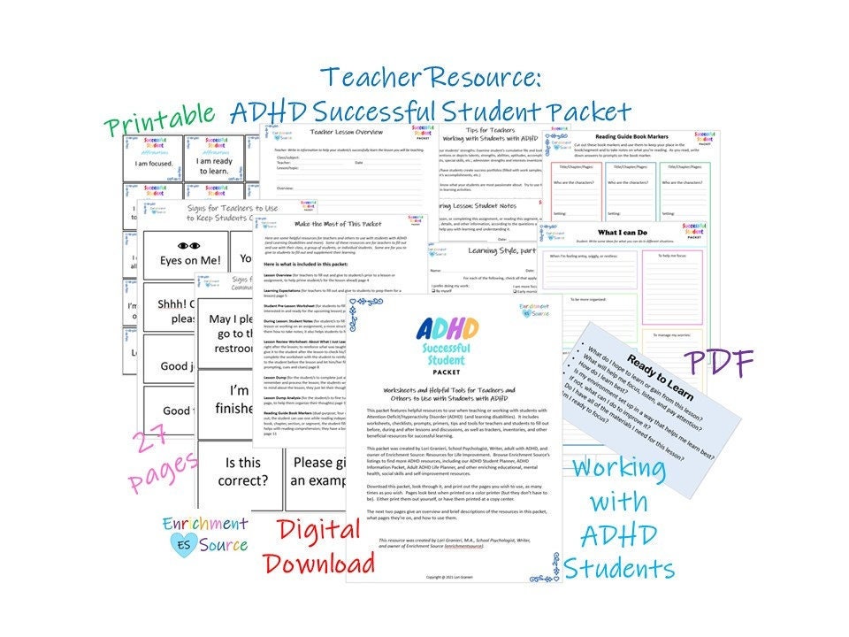 ADHD Classroom Lesson Plan and Resources Packet, ADHD Worksheets, ADHD ...