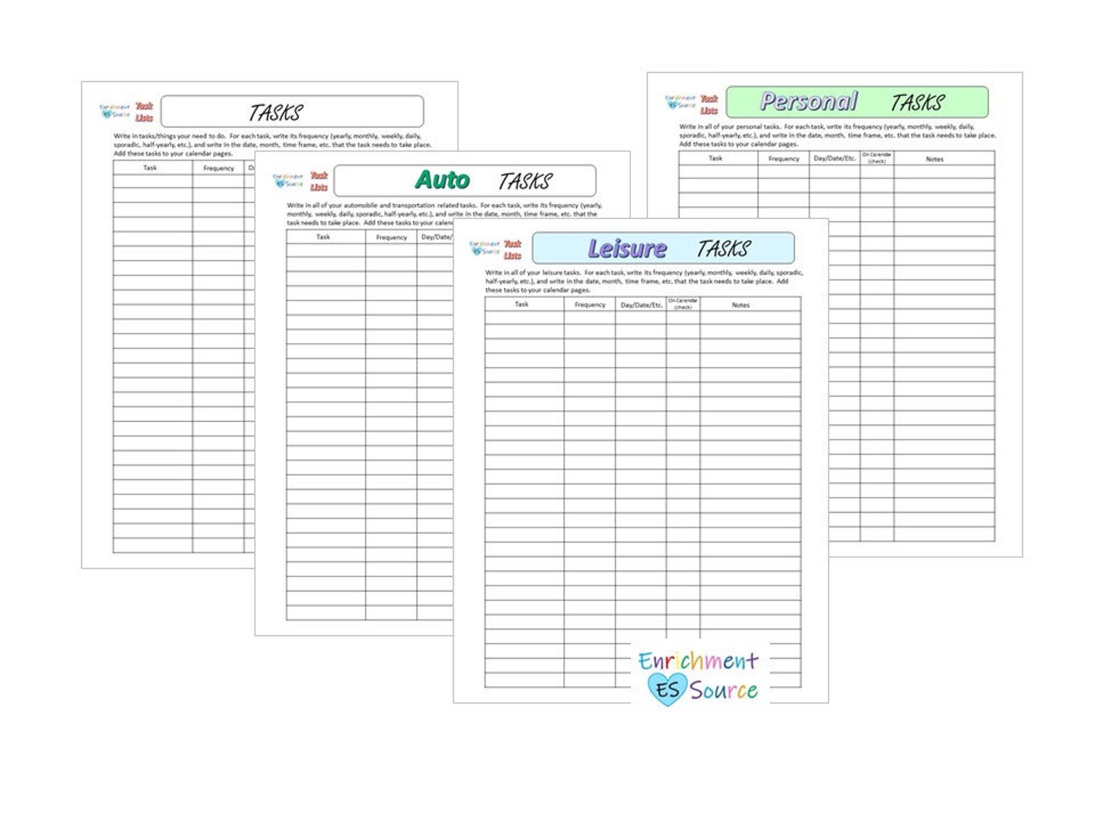 Task Lists Packet, Checklists, to Do Lists, Organizer Pages, Planner ...