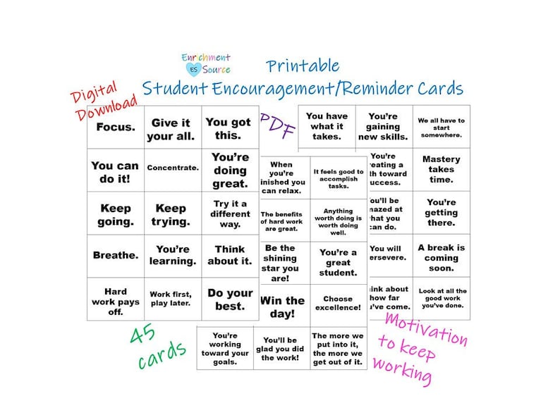 Student Encouragement Cards, Printable Student Reminders to Keep Going ...
