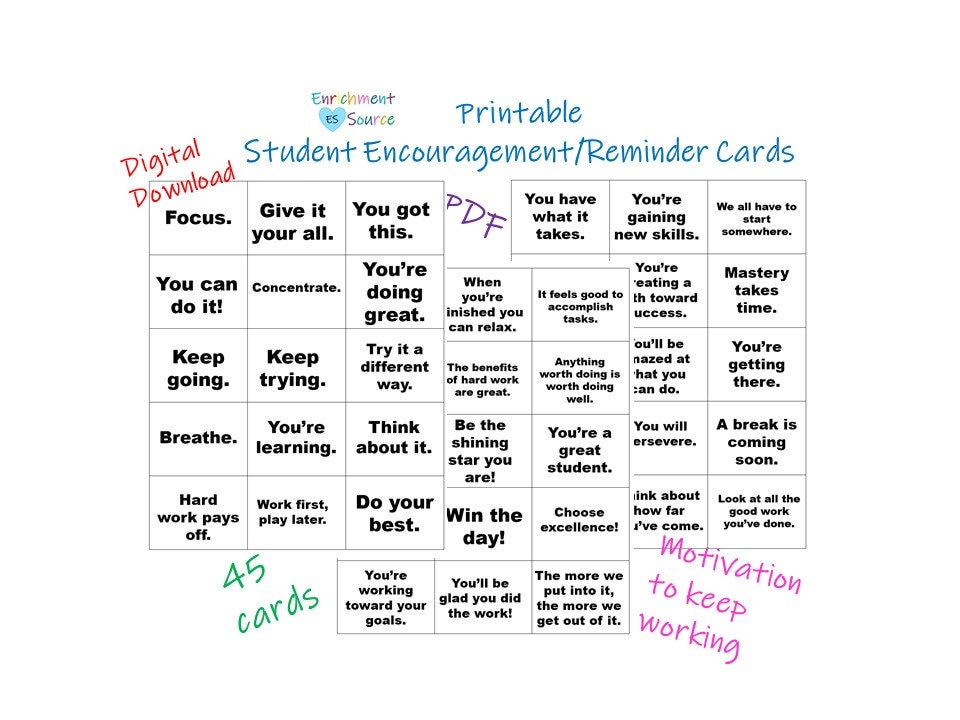 Student Encouragement Cards, Printable Student Reminders to Keep Going ...