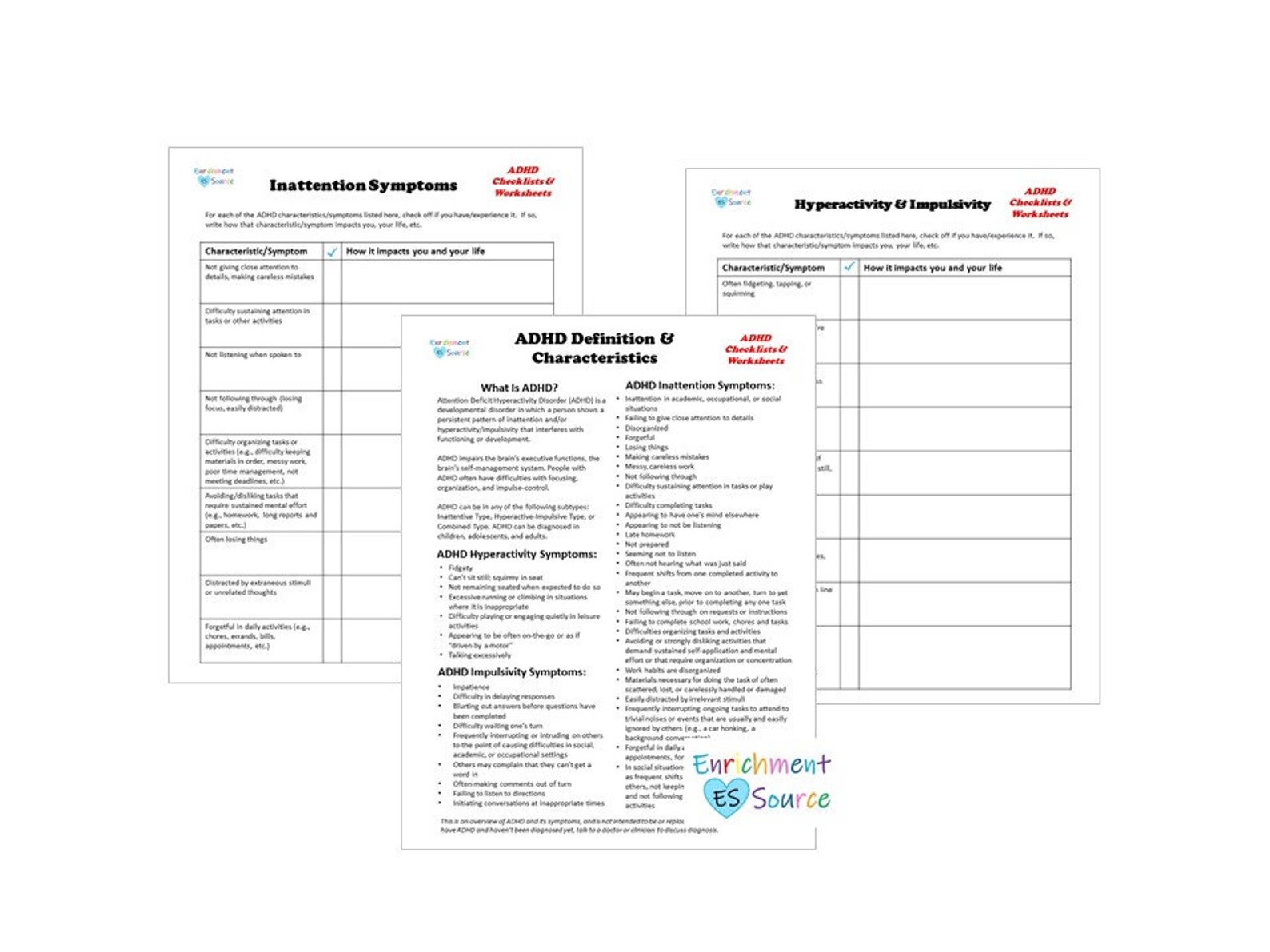 ADHD Checklists and Worksheets, ADHD Symptoms and Characteristics ...