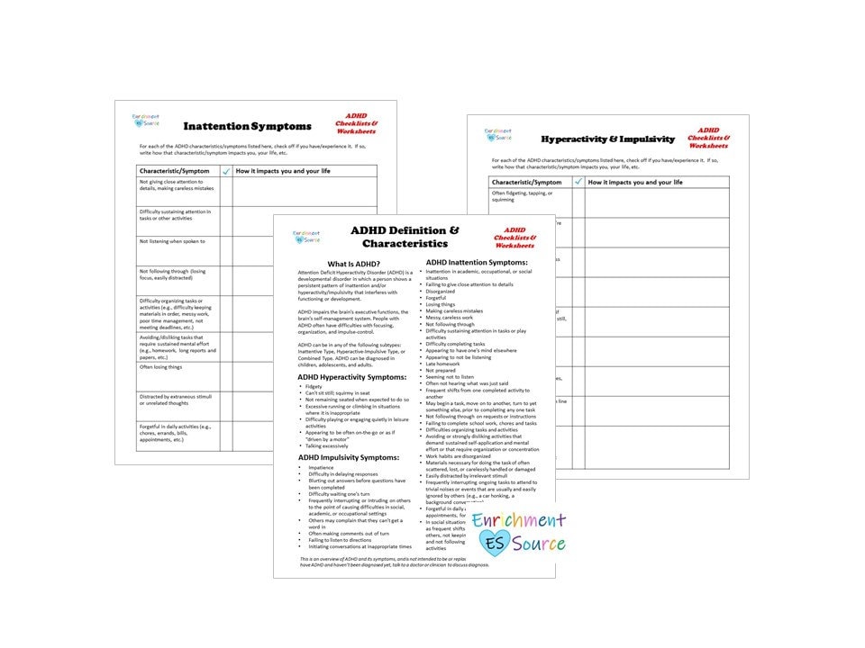 ADHD Checklists and Worksheets, ADHD Symptoms and Characteristics ...