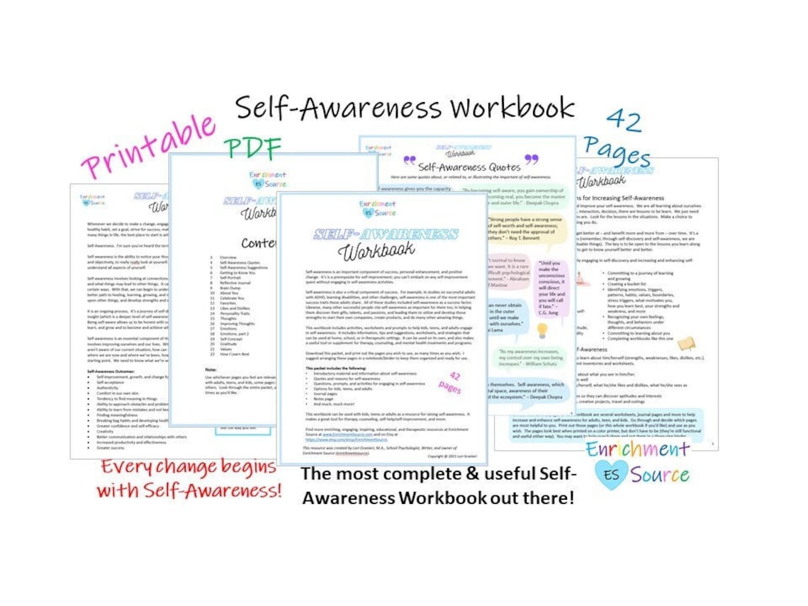 Self-awareness Workbook, Self Awareness Journal, Self Awareness Packet ...