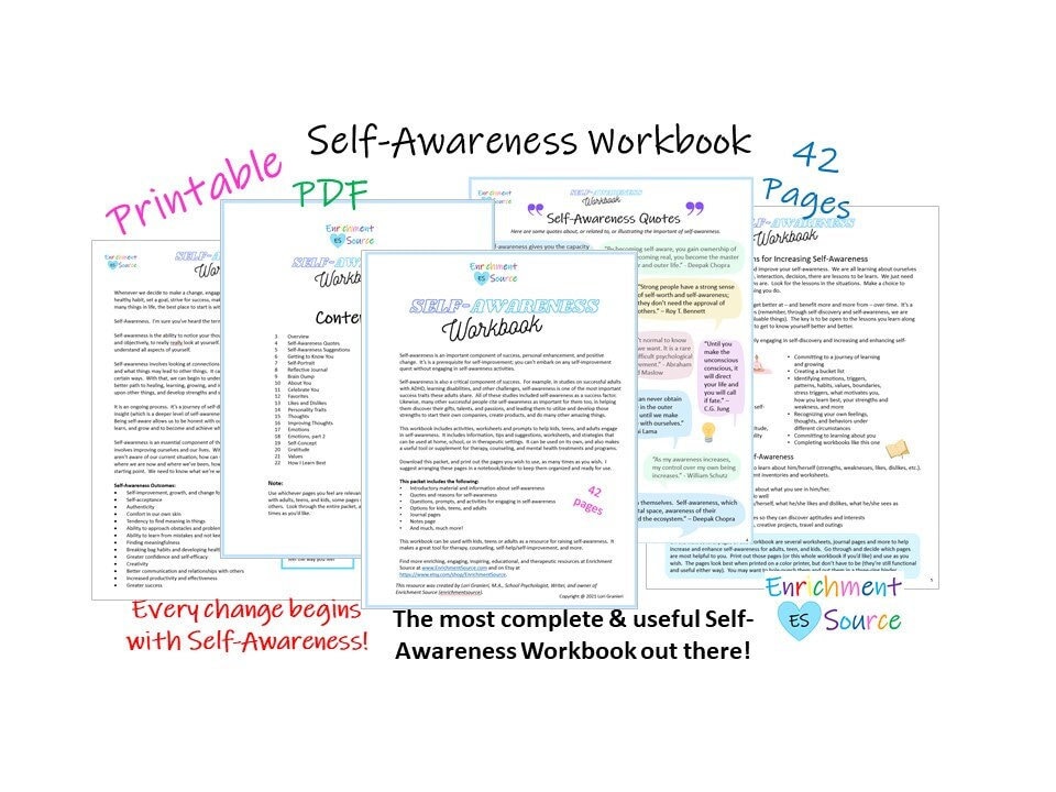 Self-awareness Workbook, Self Awareness Journal, Self Awareness Packet ...