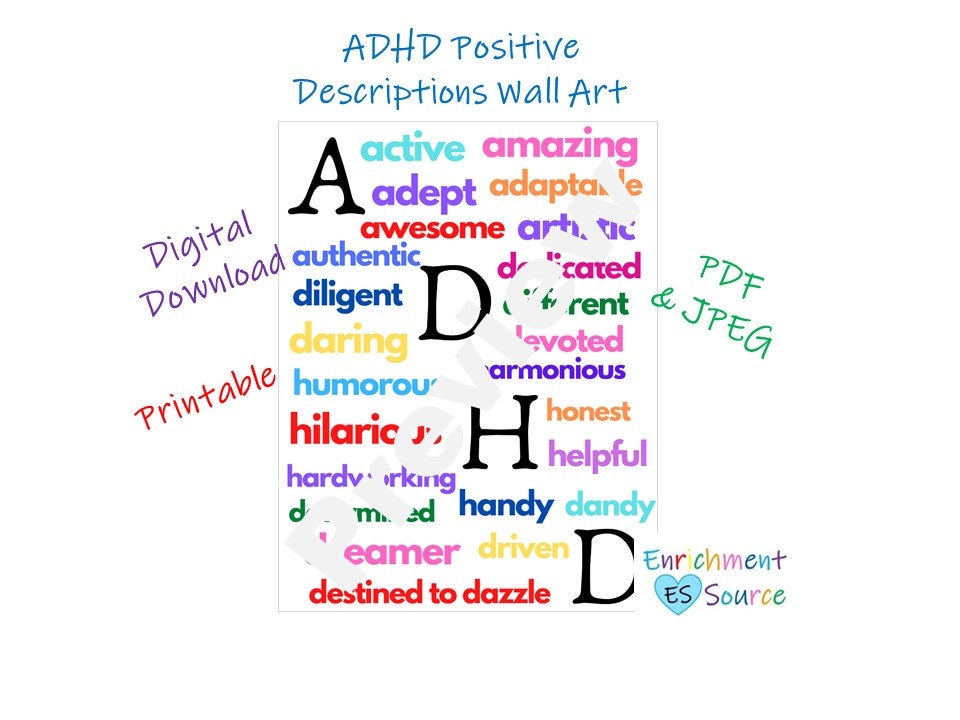 ADHD Wall Art, Positive Sign, ADHD Poster, ADHD Words Decoration ...