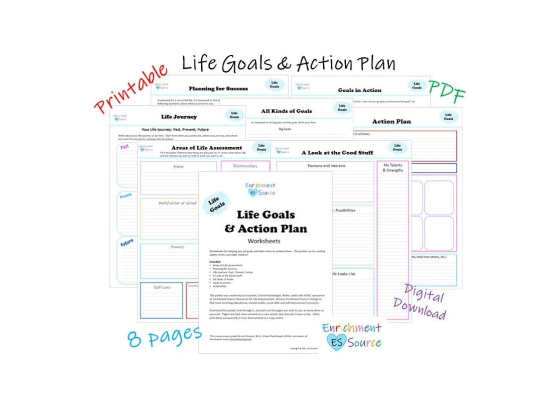 Life Goals and Action Plan Workbook, Worksheets, Planner Pages, Setting ...