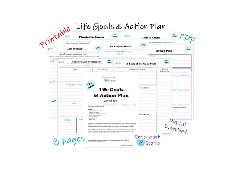Life Goals and Action Plan Workbook, Worksheets, Planner Pages, Setting ...