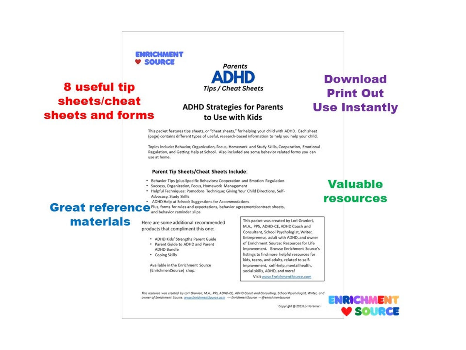 ADHD Facts and Tips, Parent ADHD Cheat Sheets, ADHD Quick Reference ...