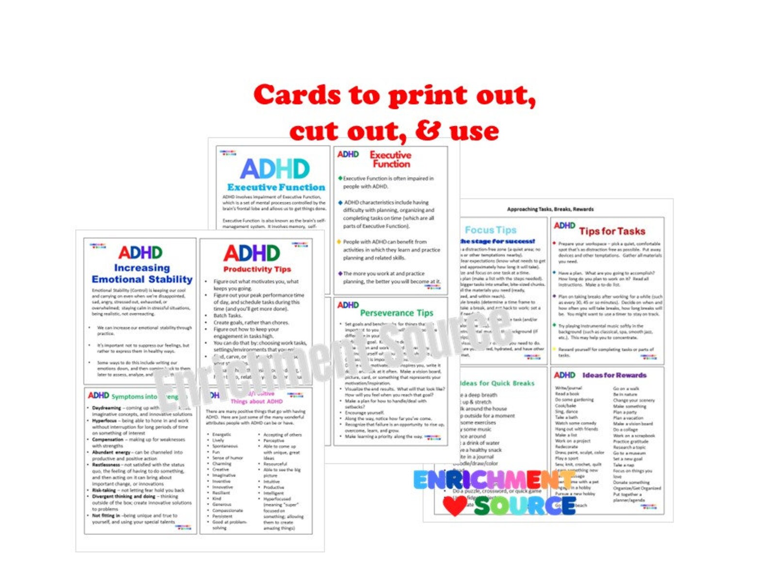 ADHD Self Care Reminder Cards, ADHD Inspiration, ADHD Therapy Tool ...