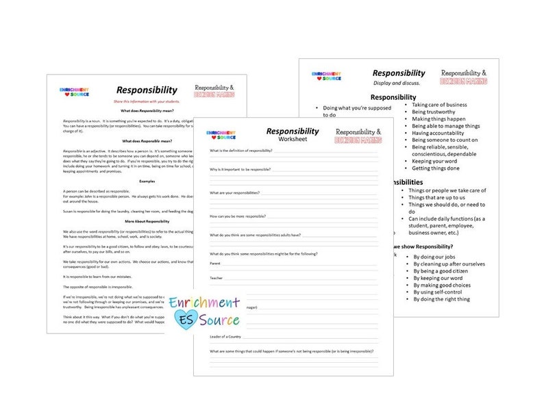 Responsibility and Decision Making Lesson Plan Workbook, Responsible ...