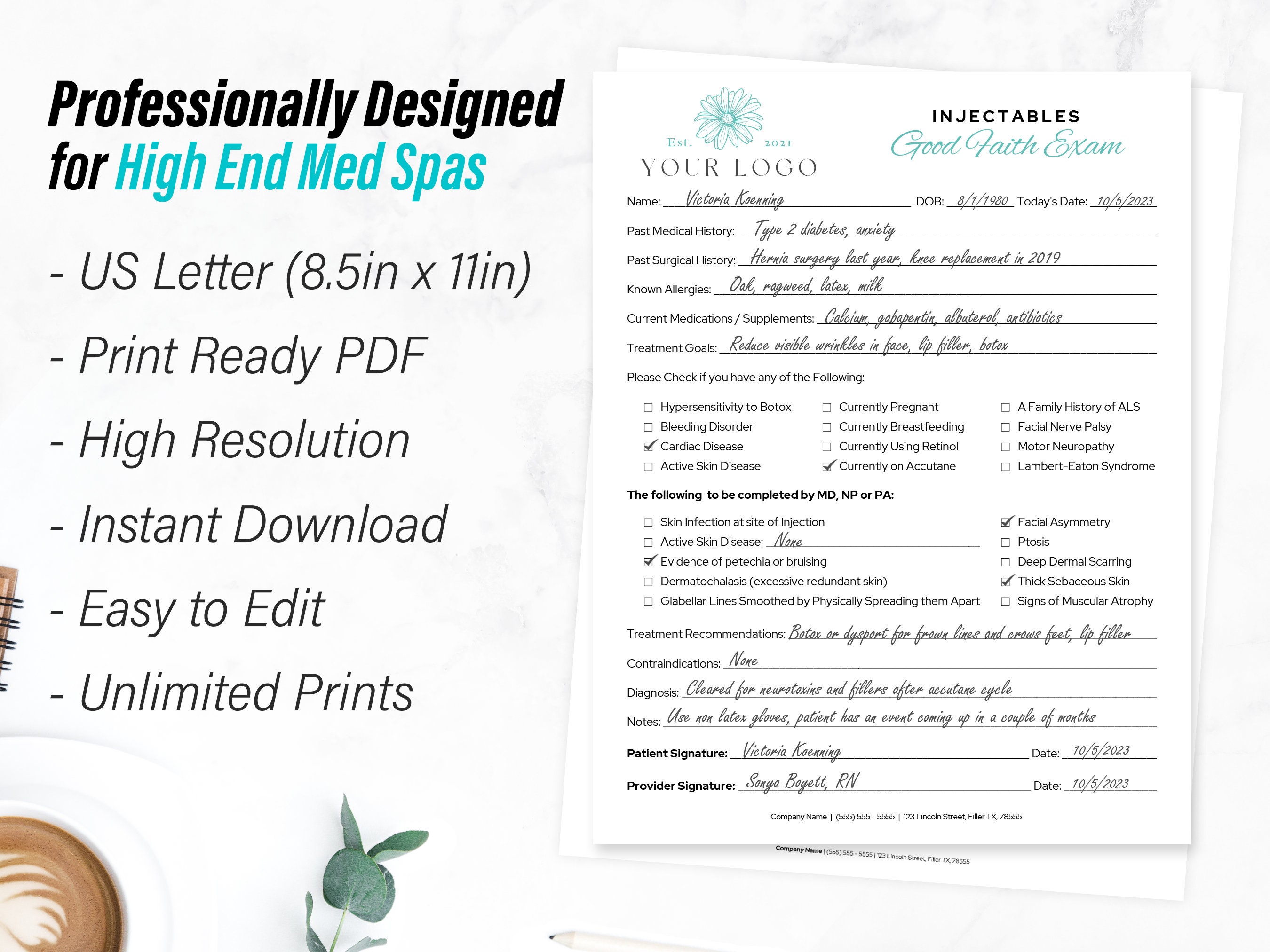 Injectable Good Faith Exam Botox Physical Exam Initial Consult Form