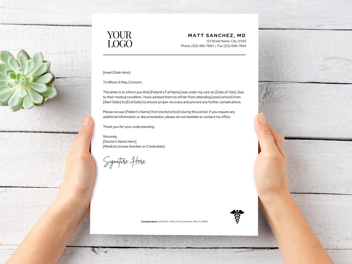 Doctor's Excuse Letter Template, Doctor's Note Canva Template, Canva ...