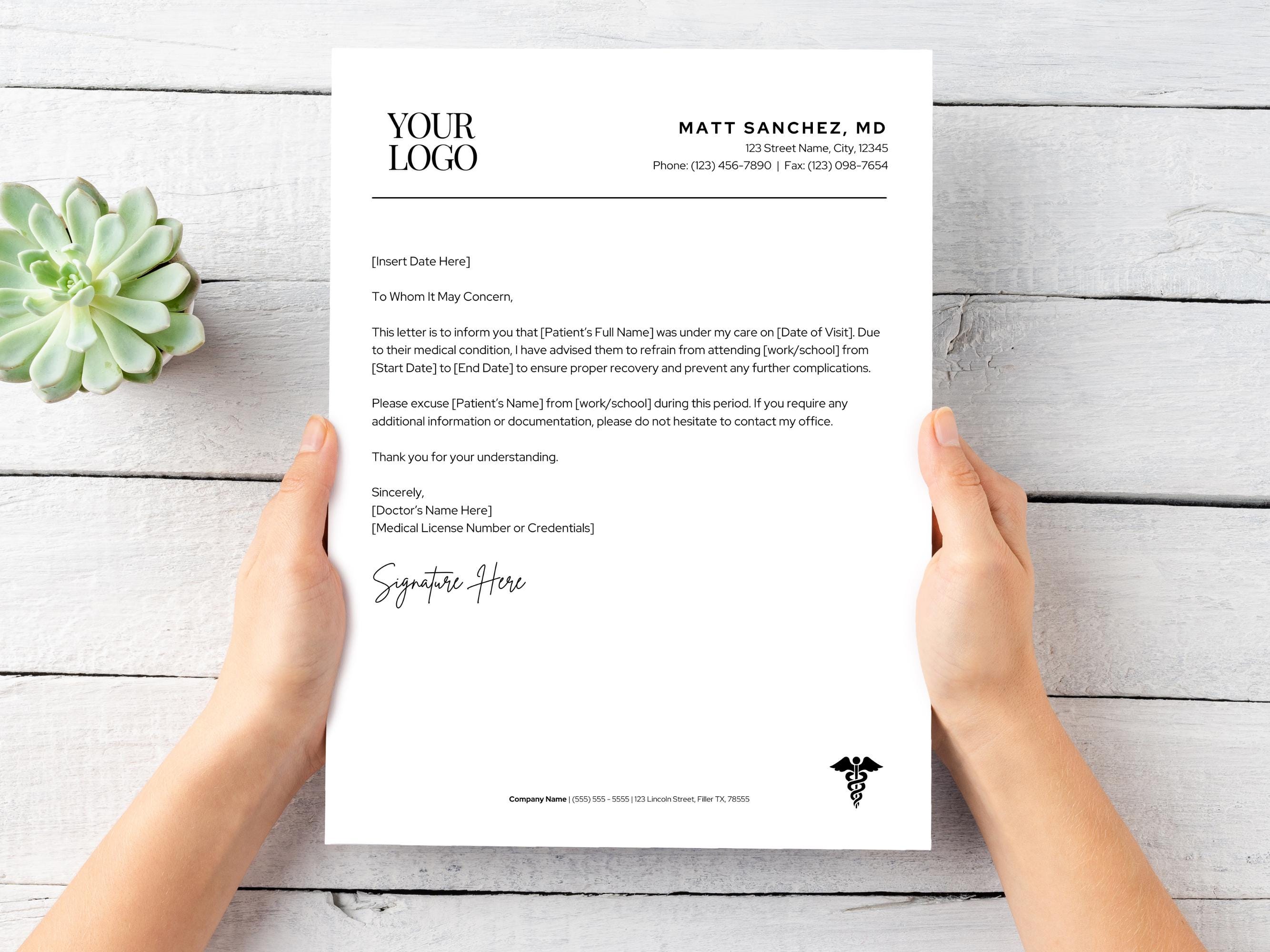 Doctor's Excuse Letter Template, Doctor's Note Canva Template, Canva ...