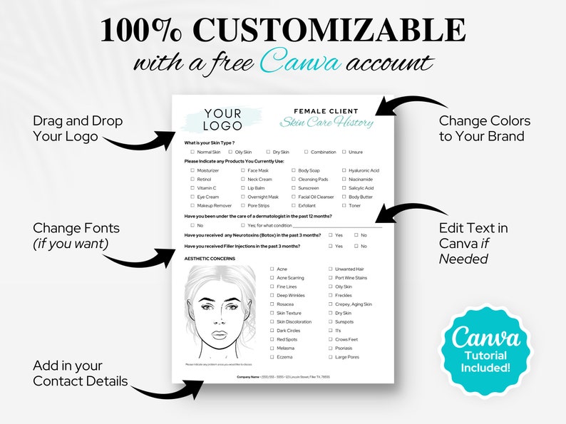 Client Intake Form Facial Treatment Form Canva Esthetician Template ...