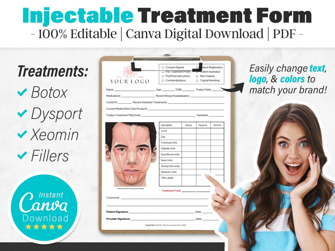 Male Botox and Dermal Filler Treatment Record Form, Nurse Injector ...