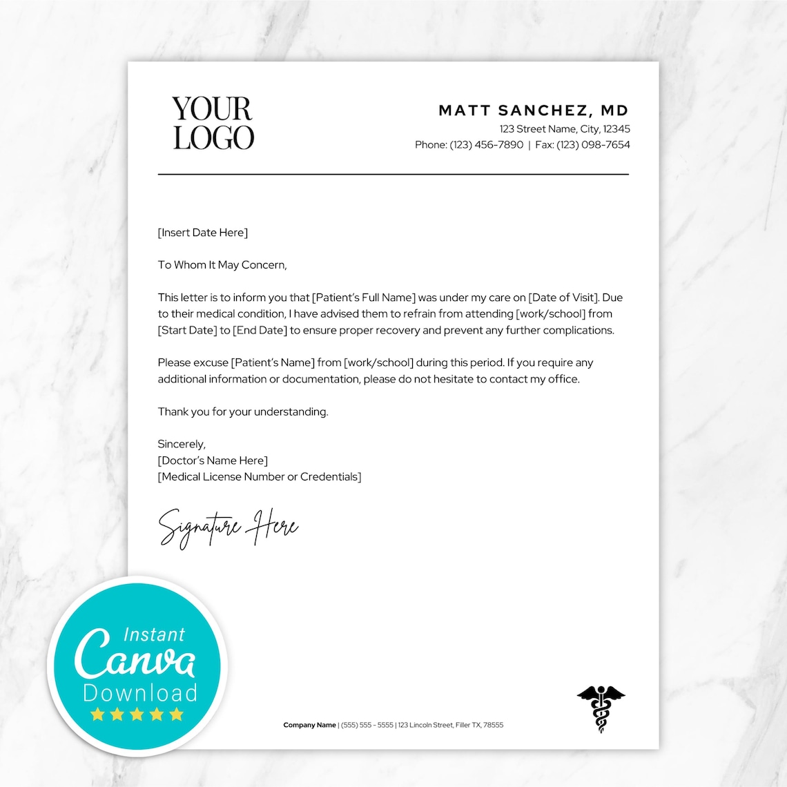 Doctor's Excuse Letter Template, Doctor's Note Canva Template, Canva ...