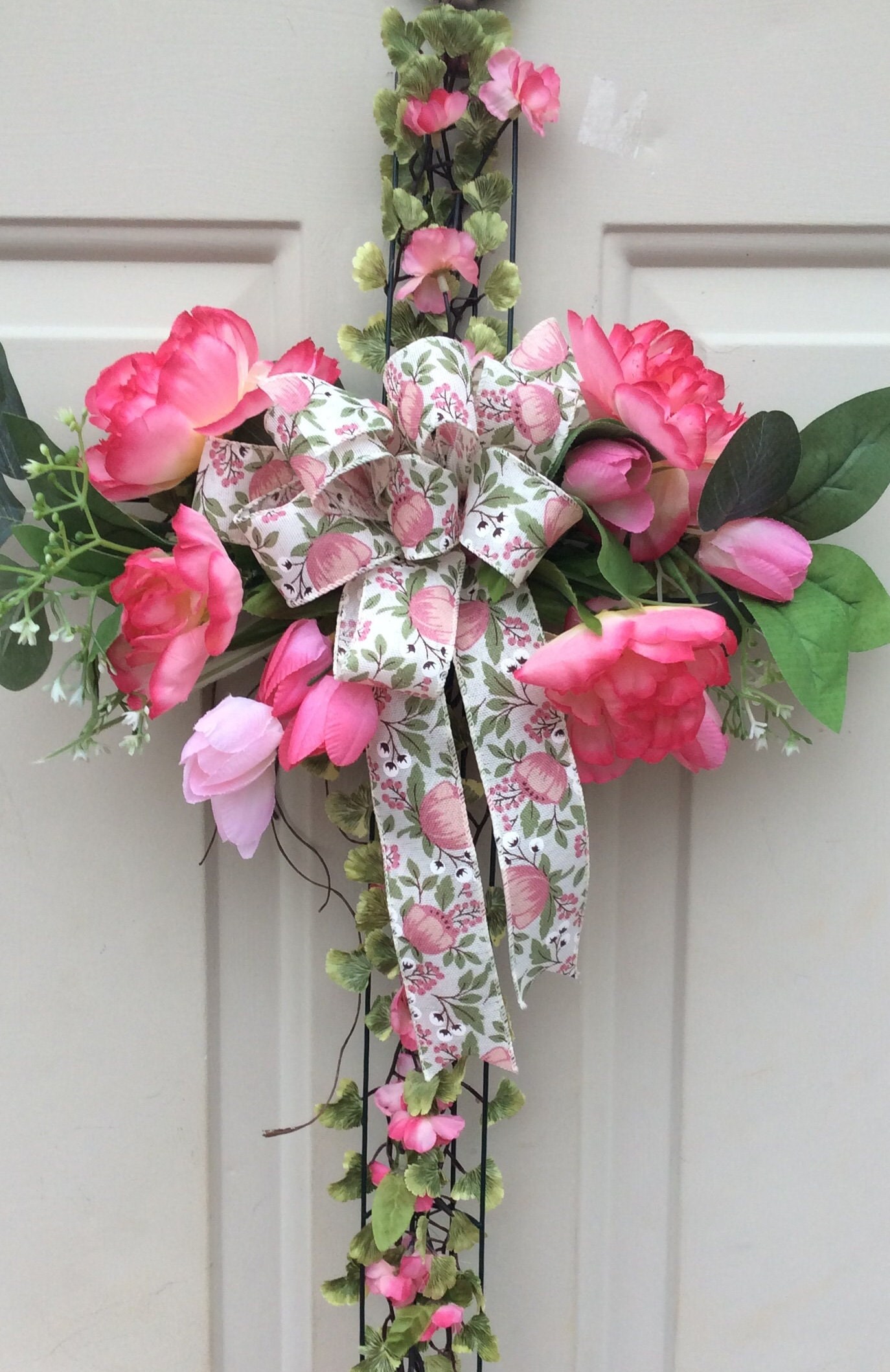 Easter Memorial Graveside Cross Wreath, Peony Wreath for Front Door ...