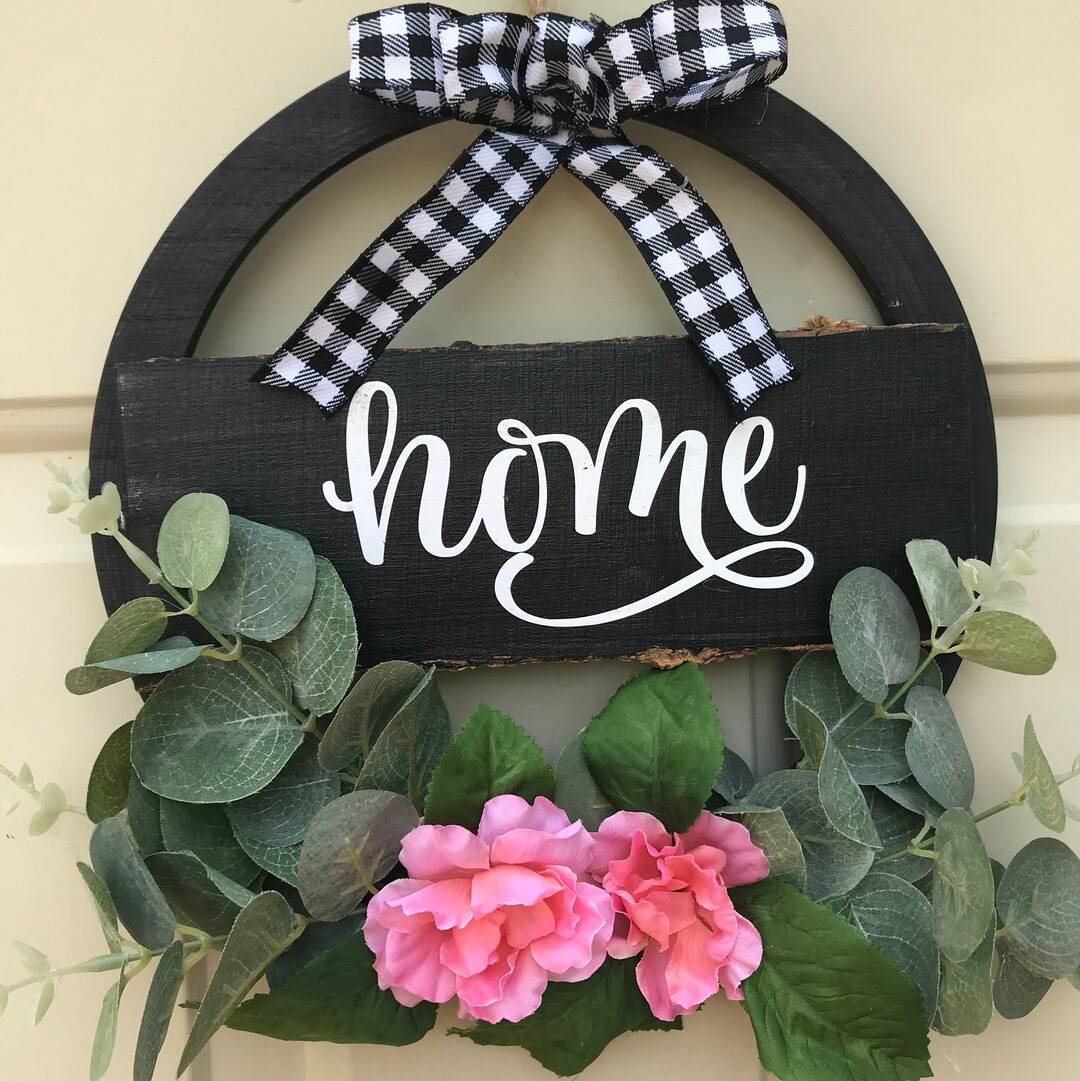Mini Wreath, Wooden Door Hanger, Floral Door Hanger, Housewarming Gift ...