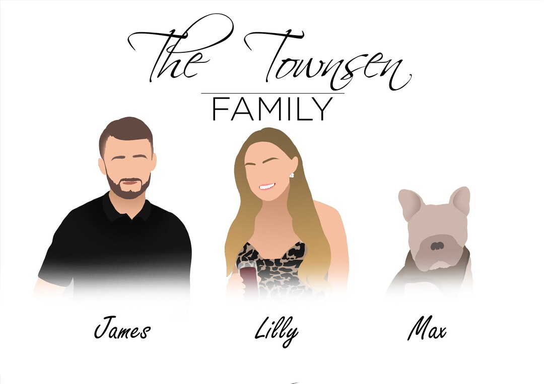 Personalised Faceless Family Portrait, A4 Simple Digital Cartoon ...