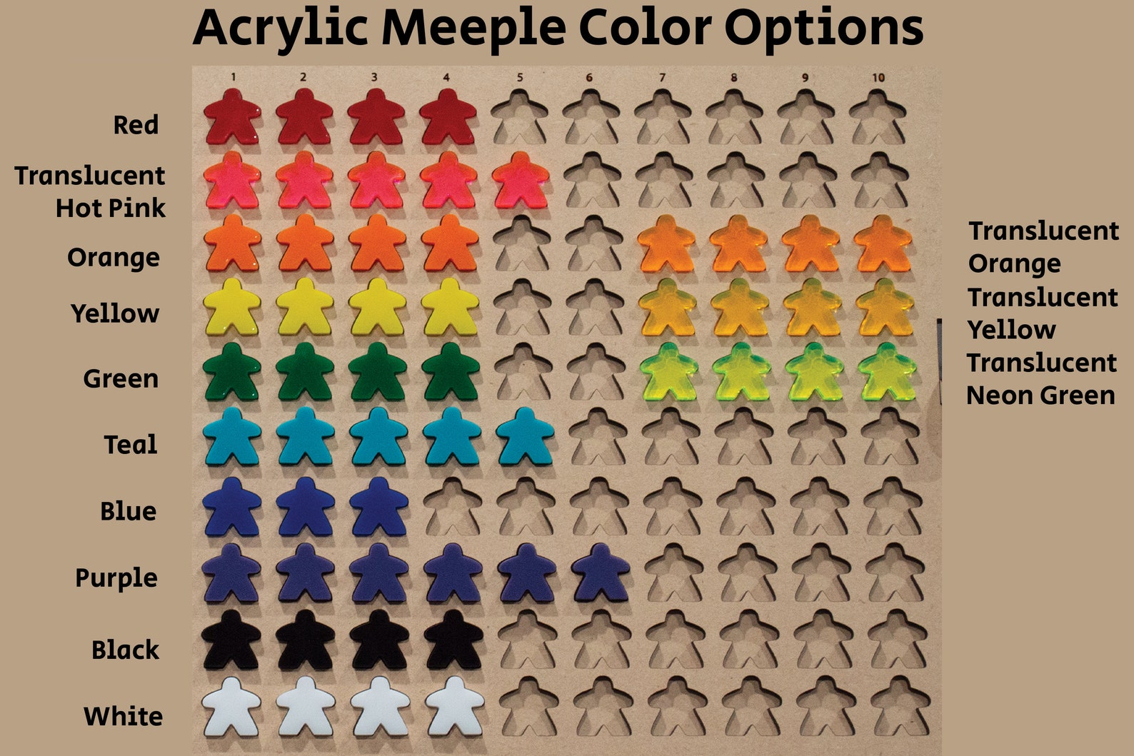10x10 Board Game Challenge With Acrylic Meeple - Etsy