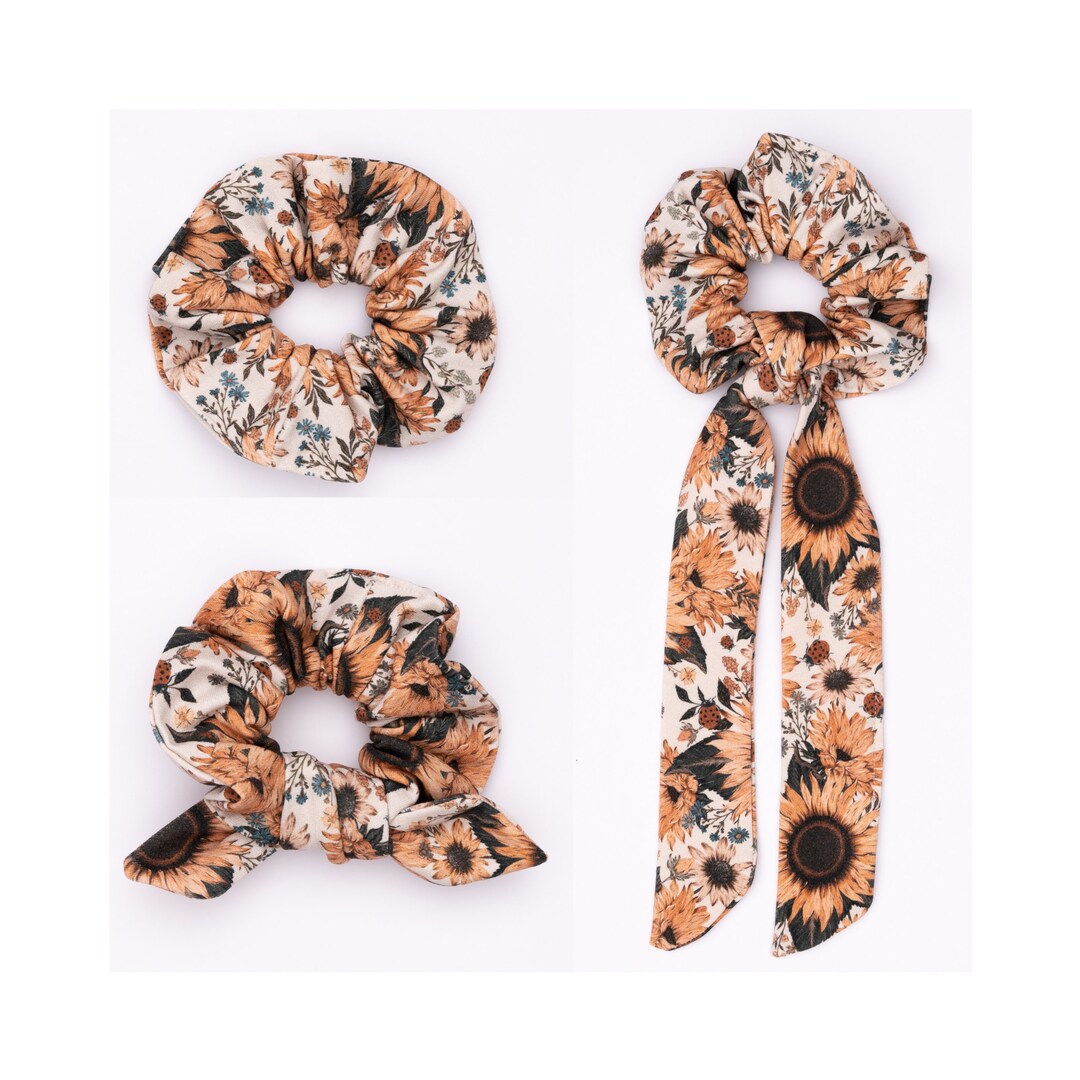 Sunflower Scrunchie Ribbon White Scrunchie Bow Hair - Etsy