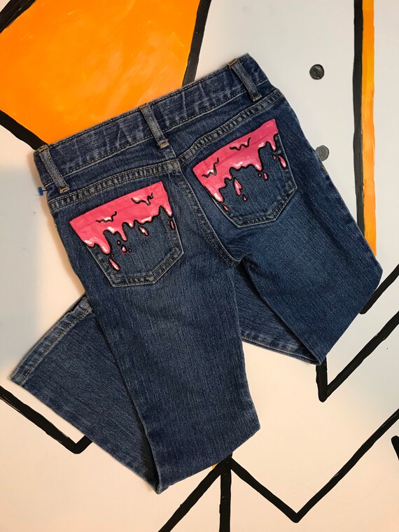 Girls Pink Drip Jeans | Etsy