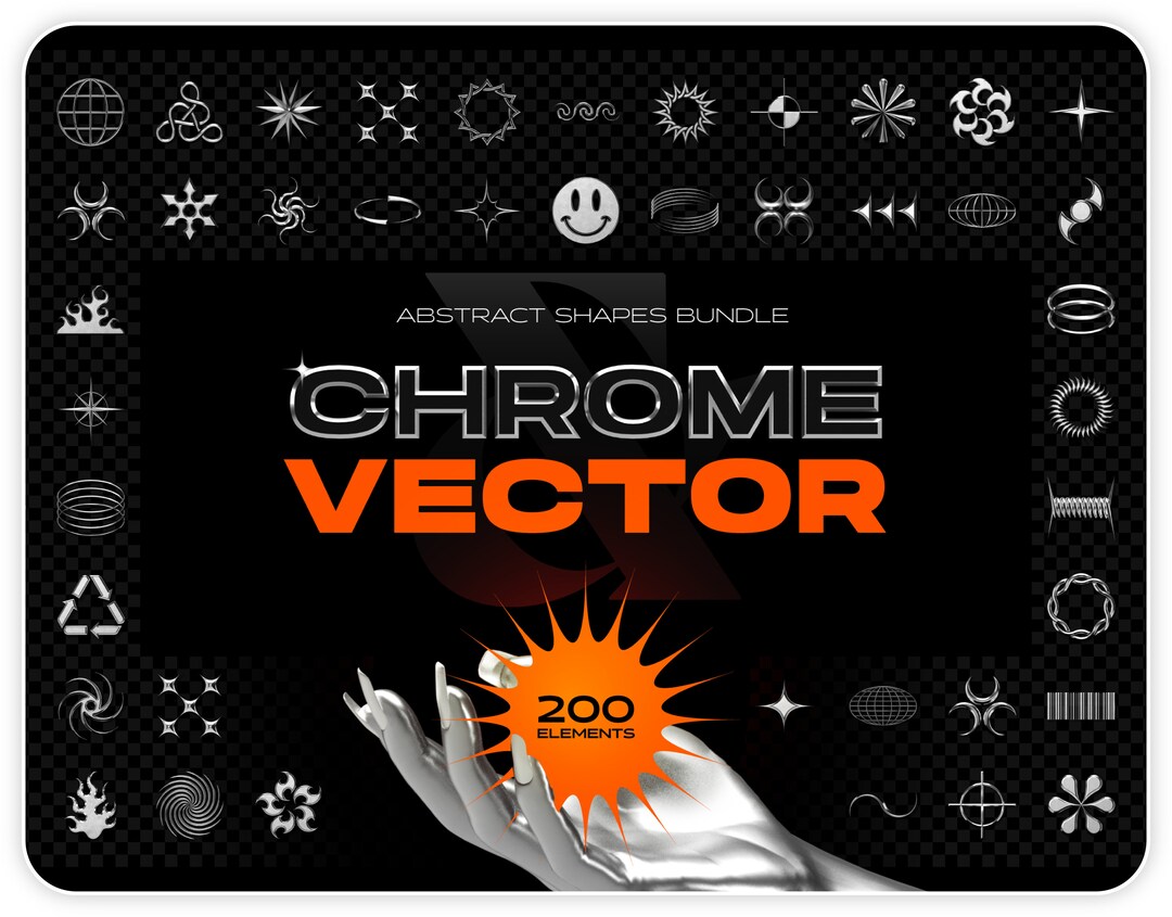 Chrome & Vector Abstract Shapes Bundle – 200 Geometric Design Elements ...