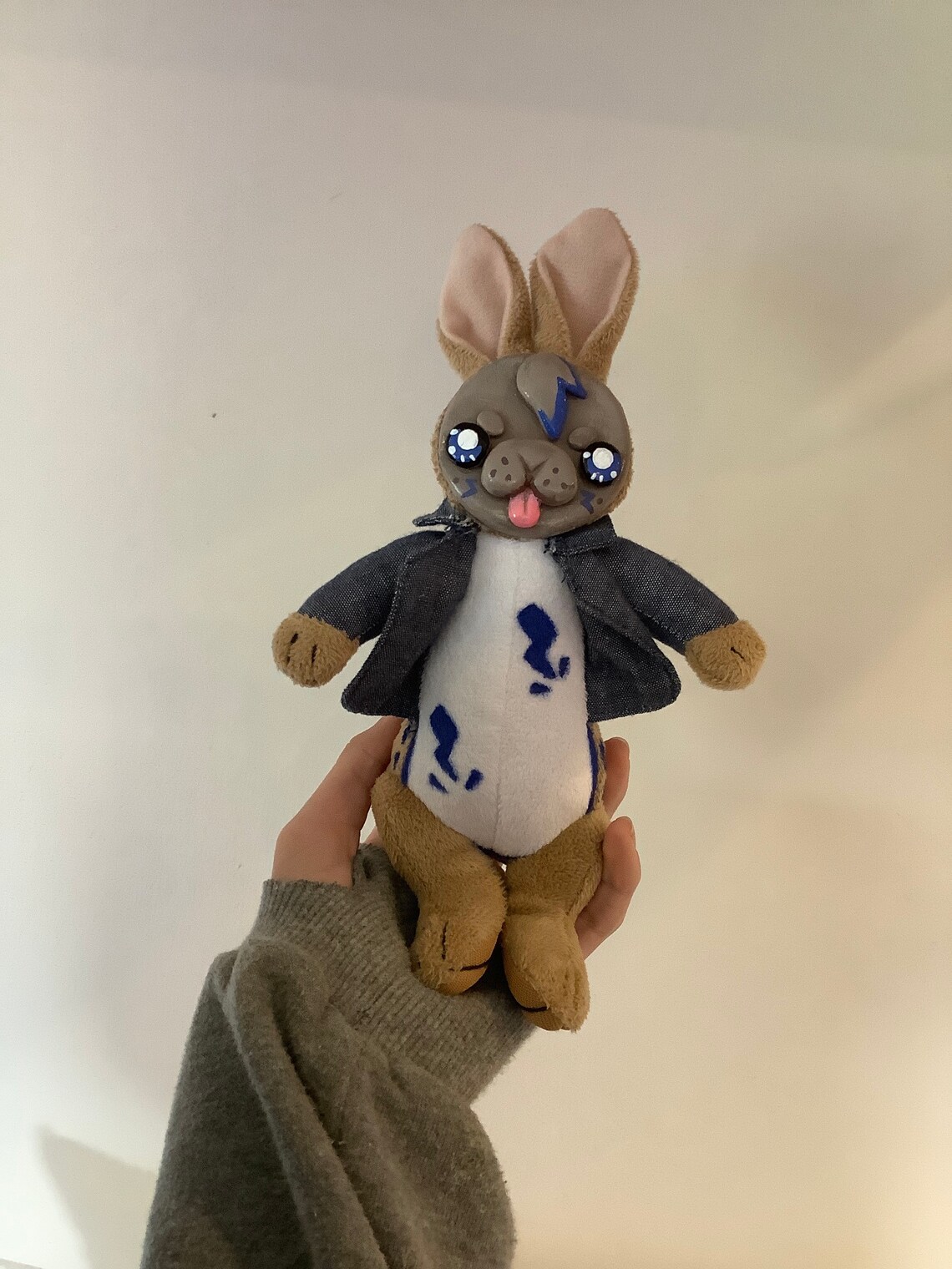 Rabbit clay face plushie custom plush up cycled artdoll | Etsy