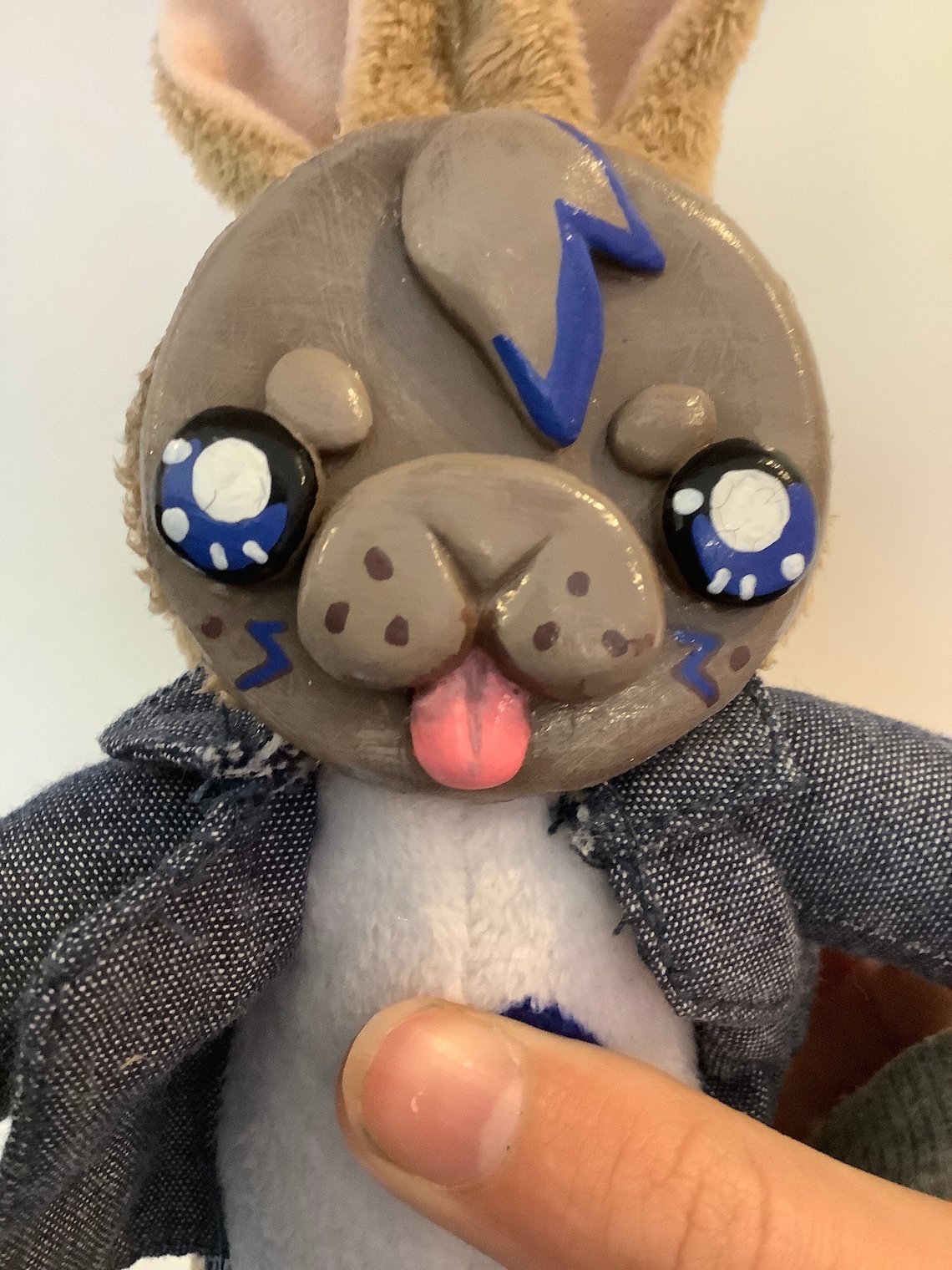 Rabbit clay face plushie custom plush up cycled artdoll | Etsy