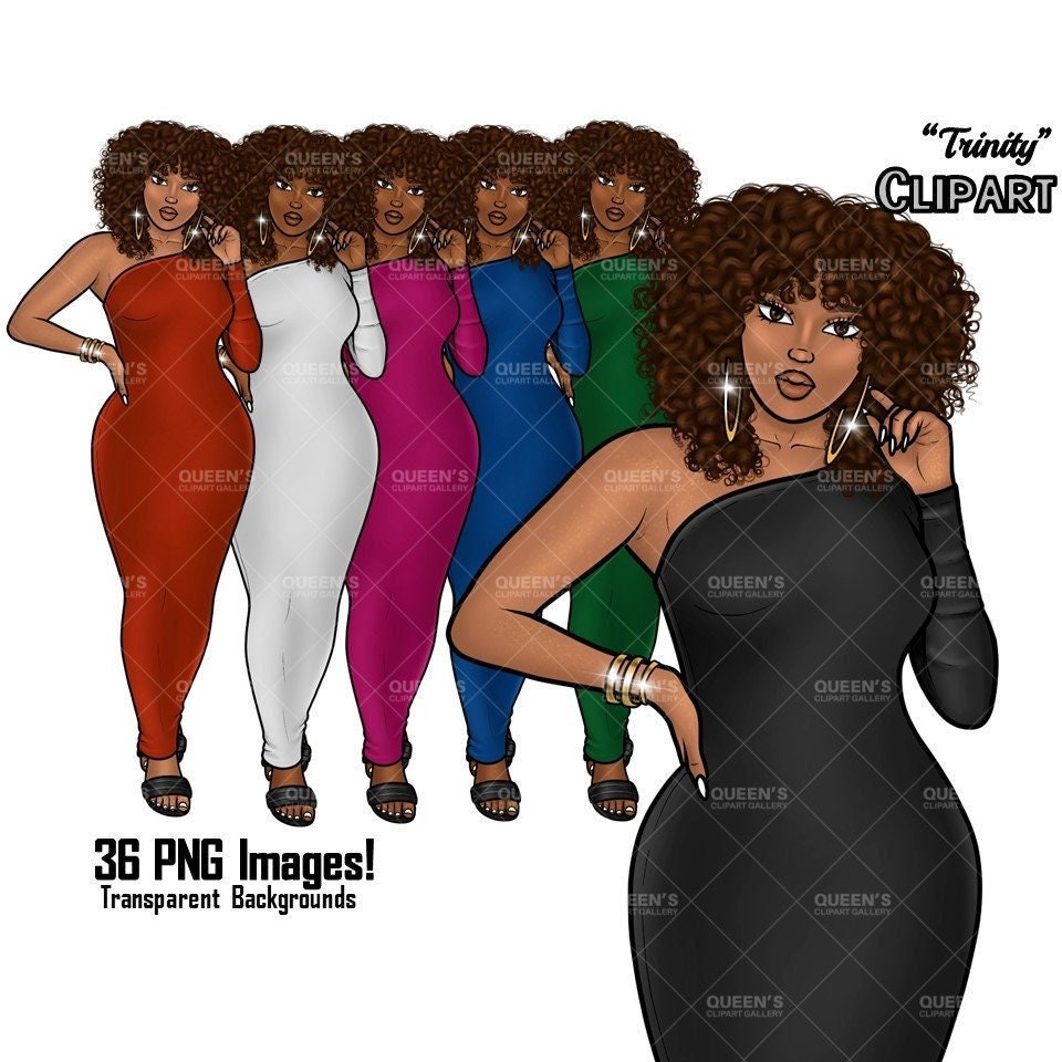 Afro Girl Clipart, Fashion Clipart, Black Woman Clipart, Black Girl ...