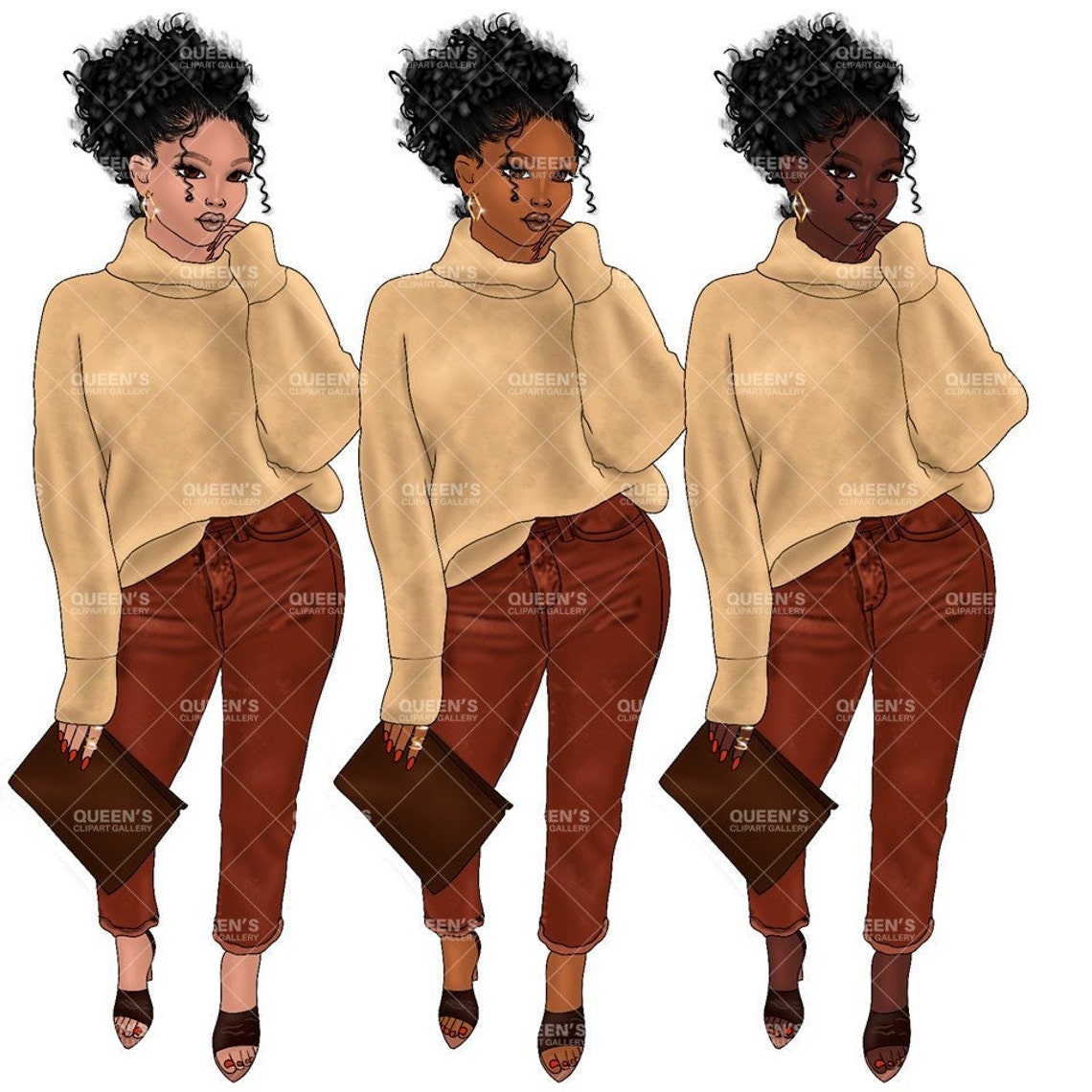 Afro Girl Clipart Fashion Clipart Black Woman Clipart Black - Etsy