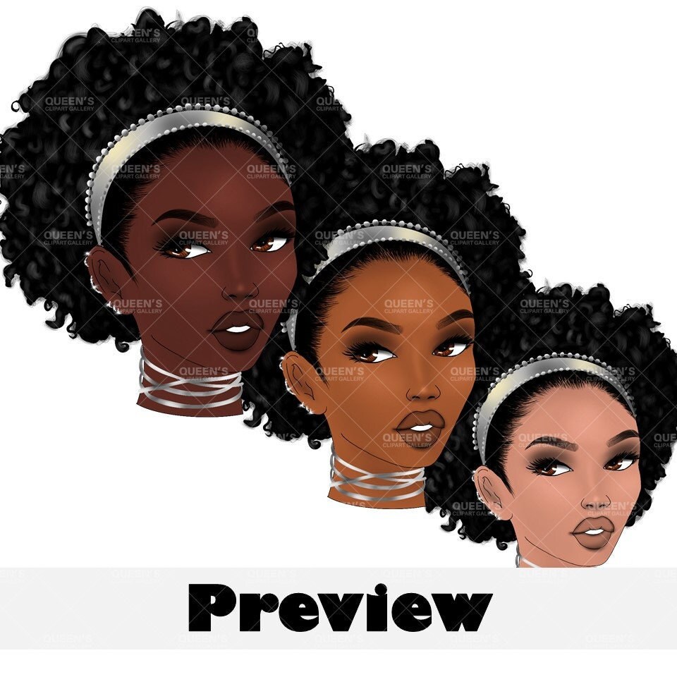Afro Woman Clipart, African American Woman Face Clipart, Black Girl ...