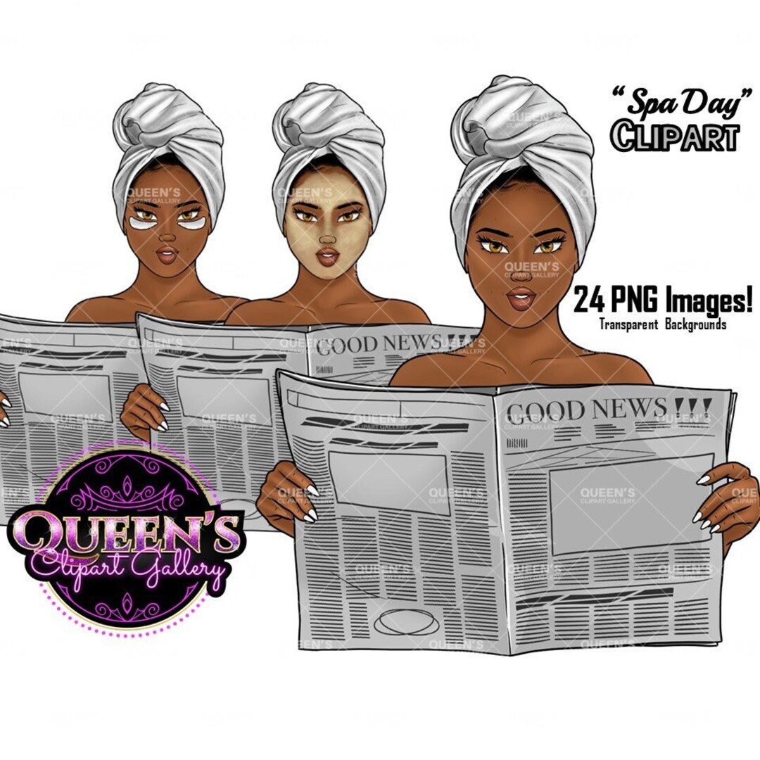 Spa Day Clipart: African American Woman, Relaxing at Home (24 PNG ...