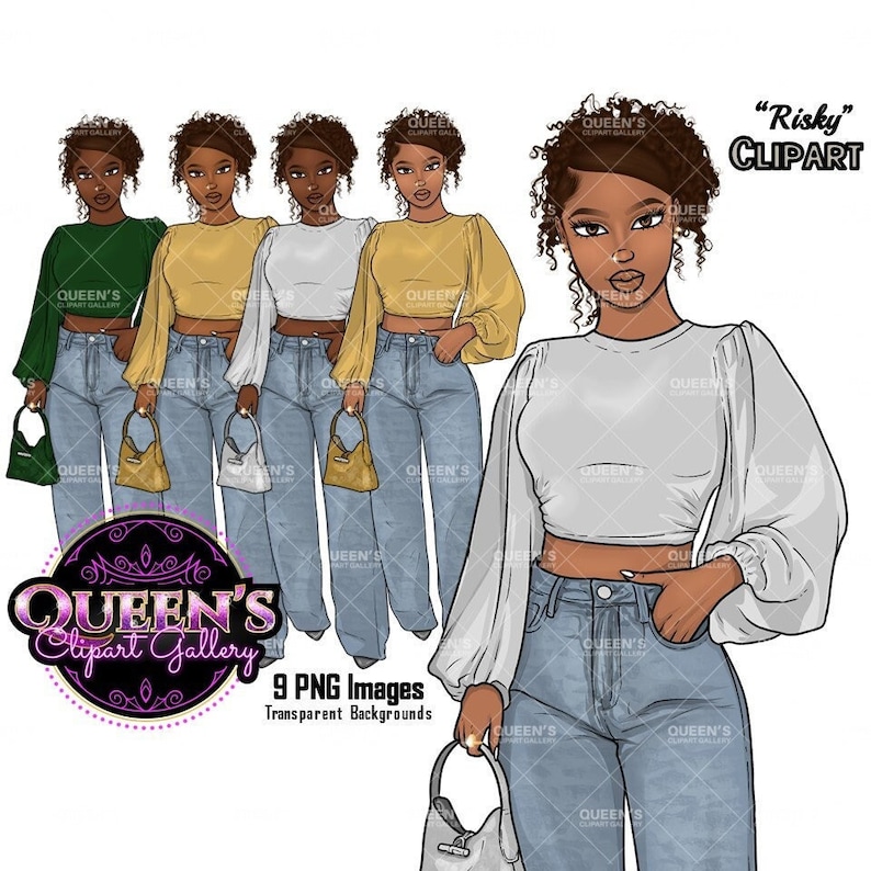 Curvy Denim Girl, Jeans Girl Clipart, Denim Jeans Clipart, Afro Woman ...