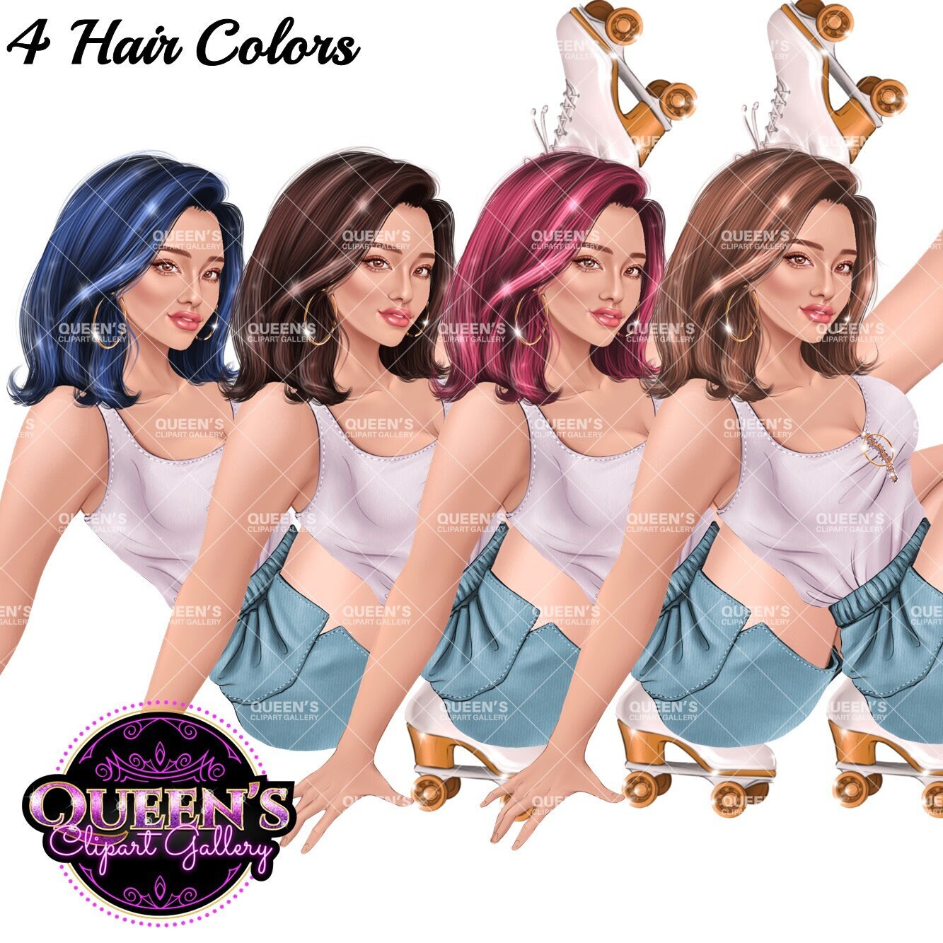 Roller Skates Clipart Girl Roller Skating Retro Roller - Etsy