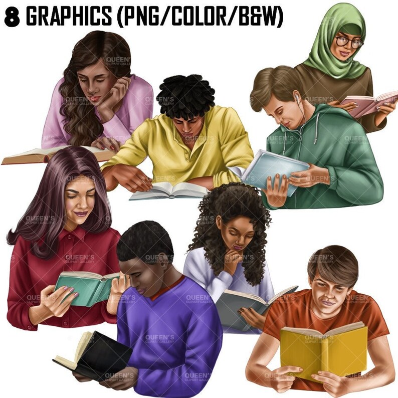 Teens Reading Clipart Teenager Clipart Back to School - Etsy