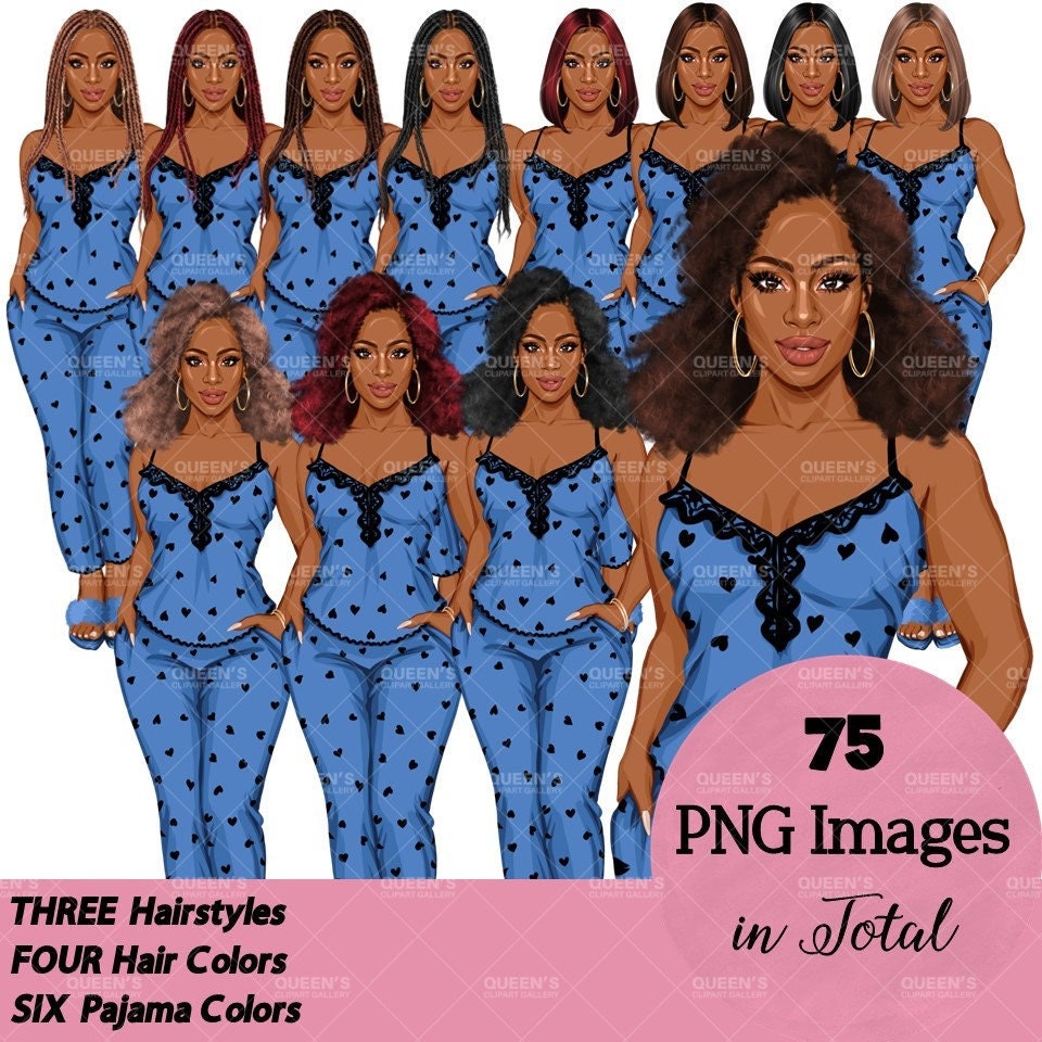Pajama Girl Clipart, Afro Woman in Sleepwear, Pajama Illustration, Cozy ...