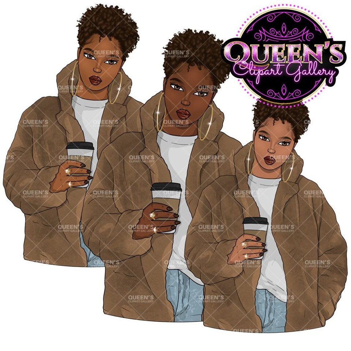 Afro Girl Clipart, Black Woman Clipart, Black Girl Magic, Fashion Girl ...