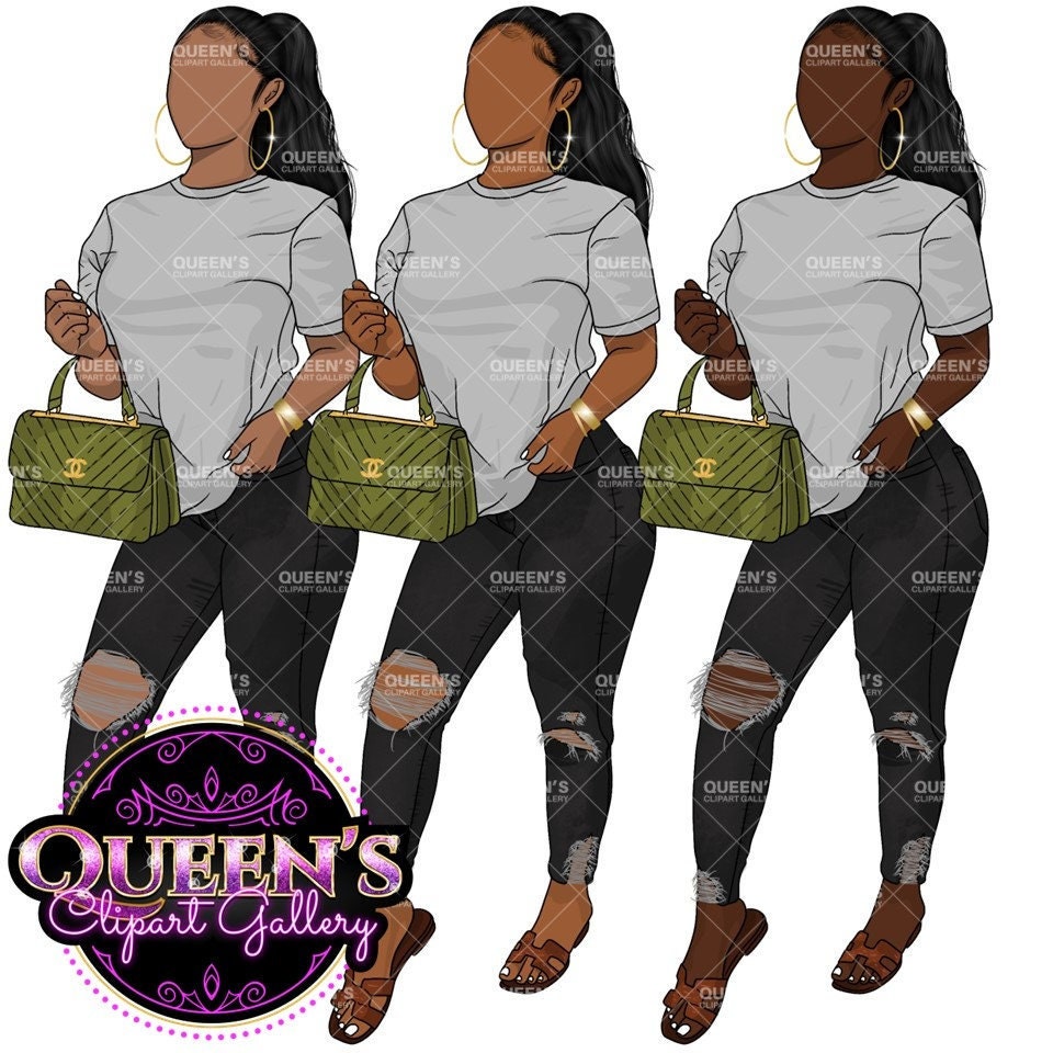 Denim Jeans Girl, Jeans Girl Clipart, Curvy Girl Clipart, Afro Woman ...