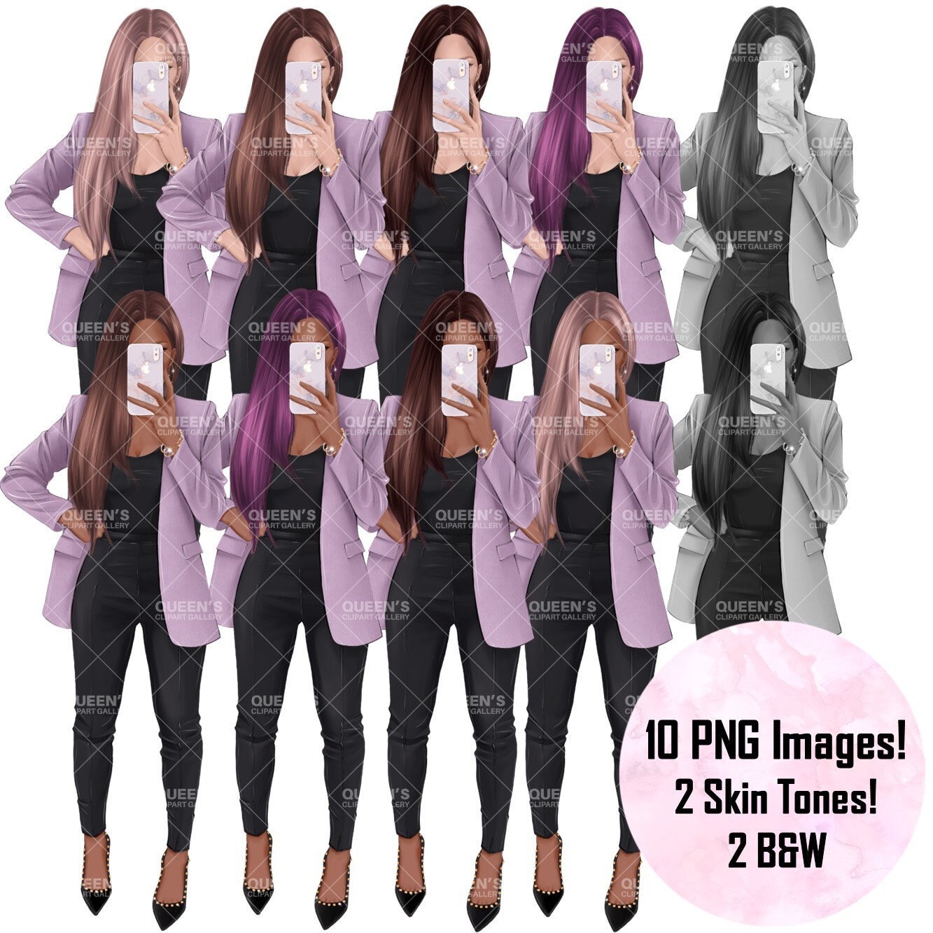 Selfie Girl Clipart, Cell Phone Girl, Planner Girl Clipart, Woman ...