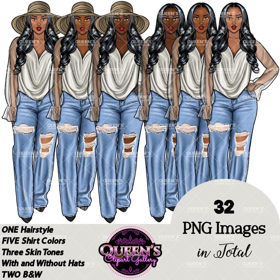 Denim Girl Clipart: African American Woman Fashion Illustration (PNG ...