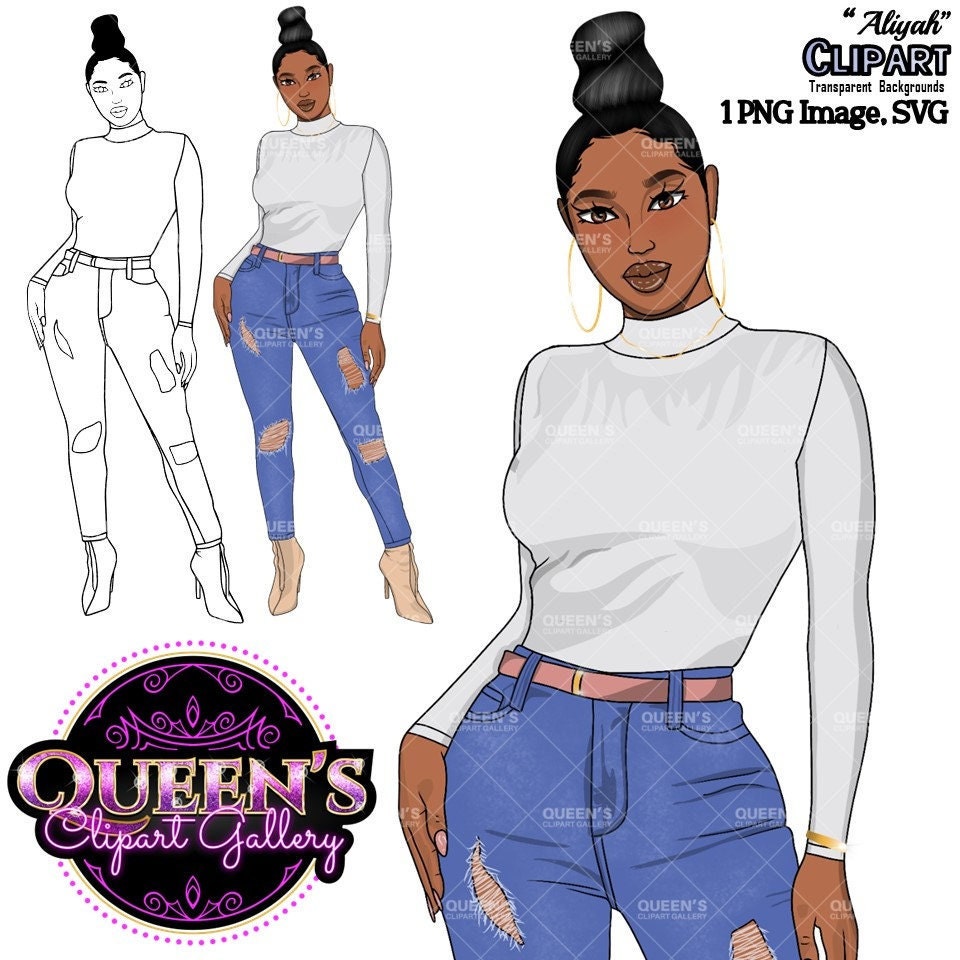 Jeans Girl Clipart, Black Girl Magic, Afro Woman Clipart, Fashion Girl ...