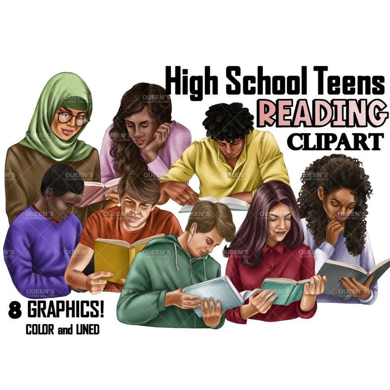 Teens Reading Clipart Teenager Clipart Back to School - Etsy