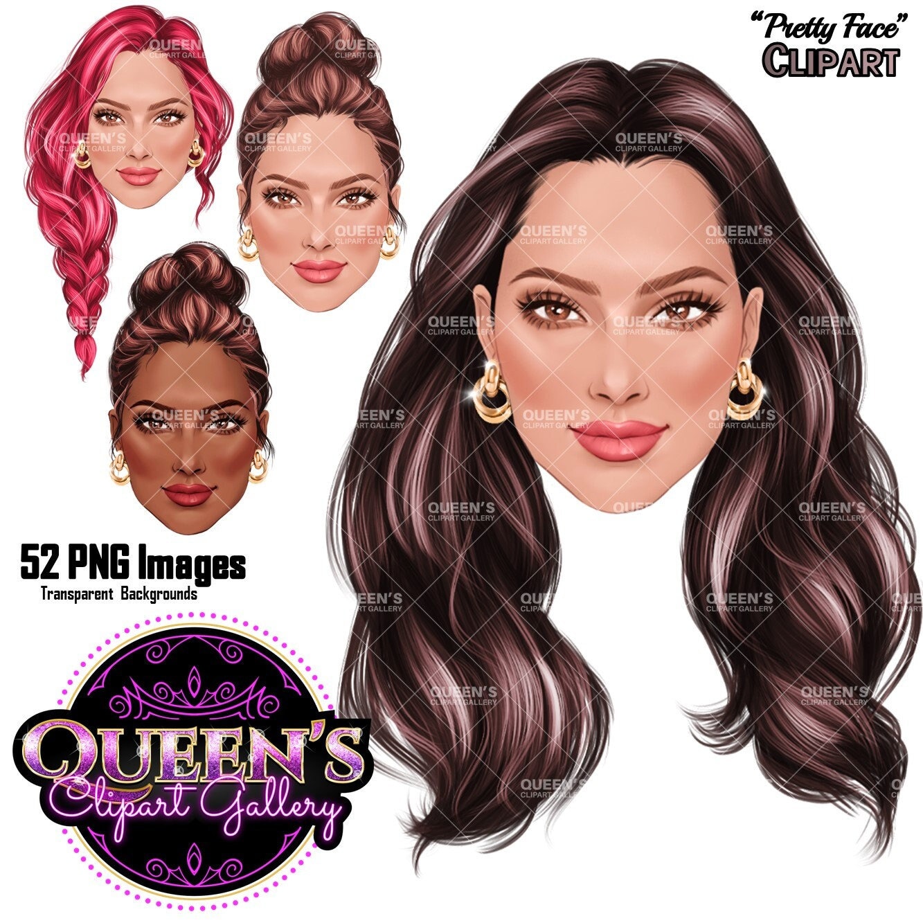 Woman Face Clipart, Hairstyles Clipart, Face Clipart, Face Chart ...