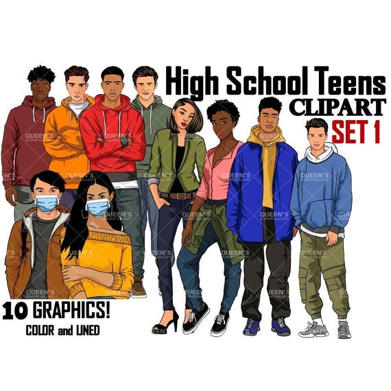 Teenagers Clipart High School Students Older Teens Male - Etsy