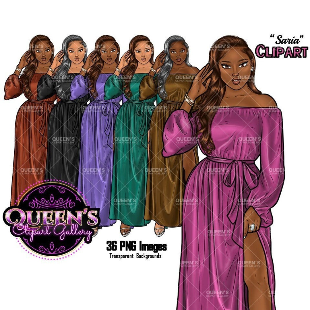 Woman in Dress, Afro Woman Clipart, Fashion Girl Clipart, Fashion ...