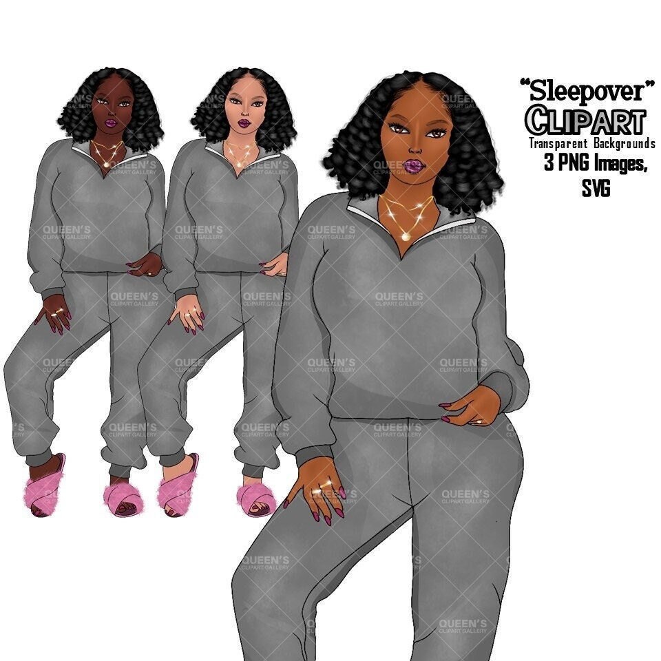 Afro Girl Clipart Pajamas Clipart Black Woman Clipart Black - Etsy