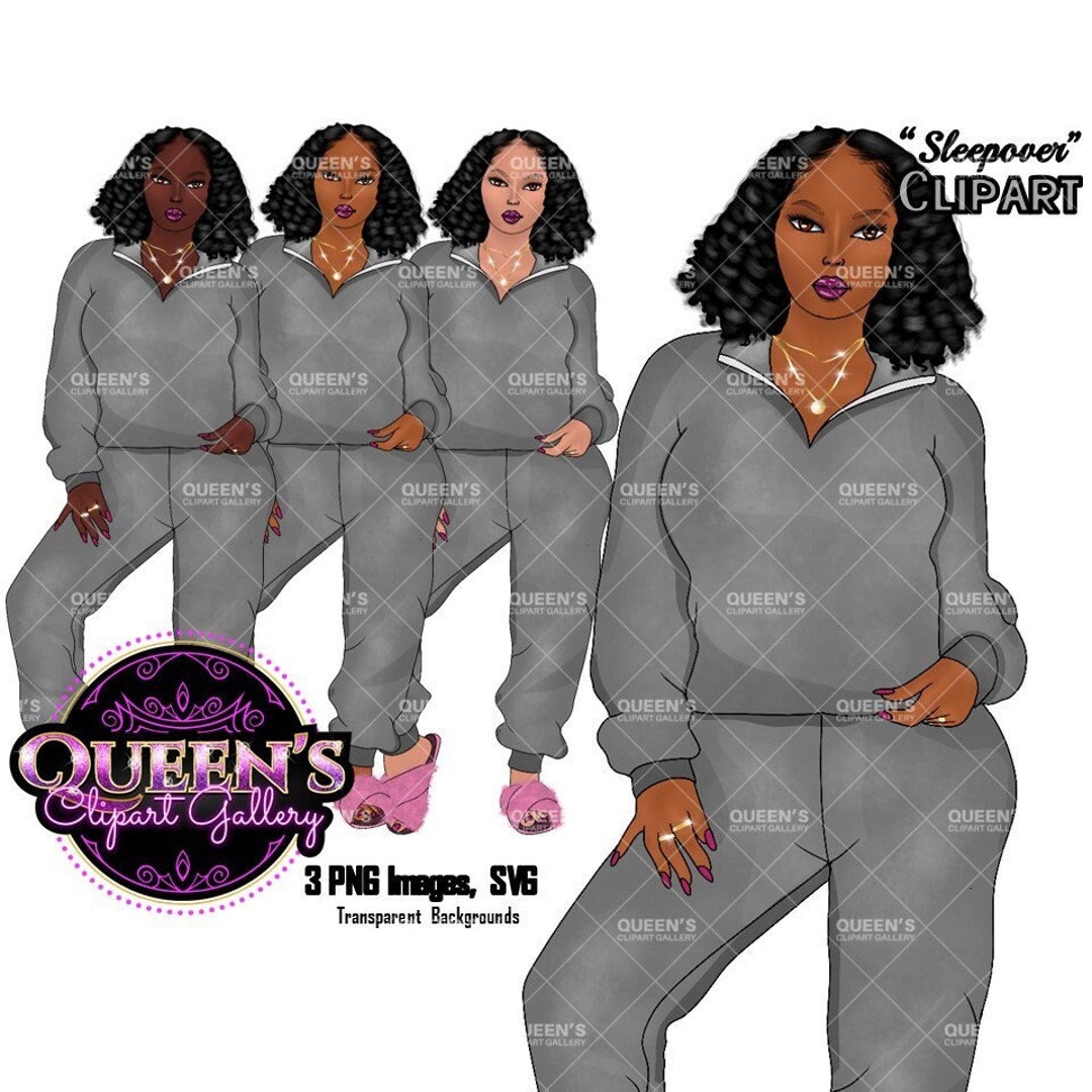 Afro Girl Clipart | Pajamas Clipart | Black Woman Clipart | Black Girl ...