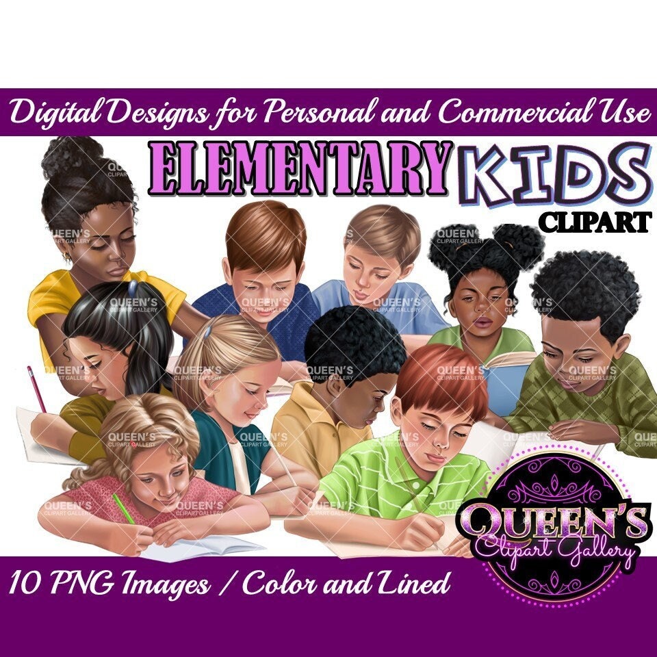 Kids Clipart, Young Kids Clipart, Young Students Reading and Writing ...