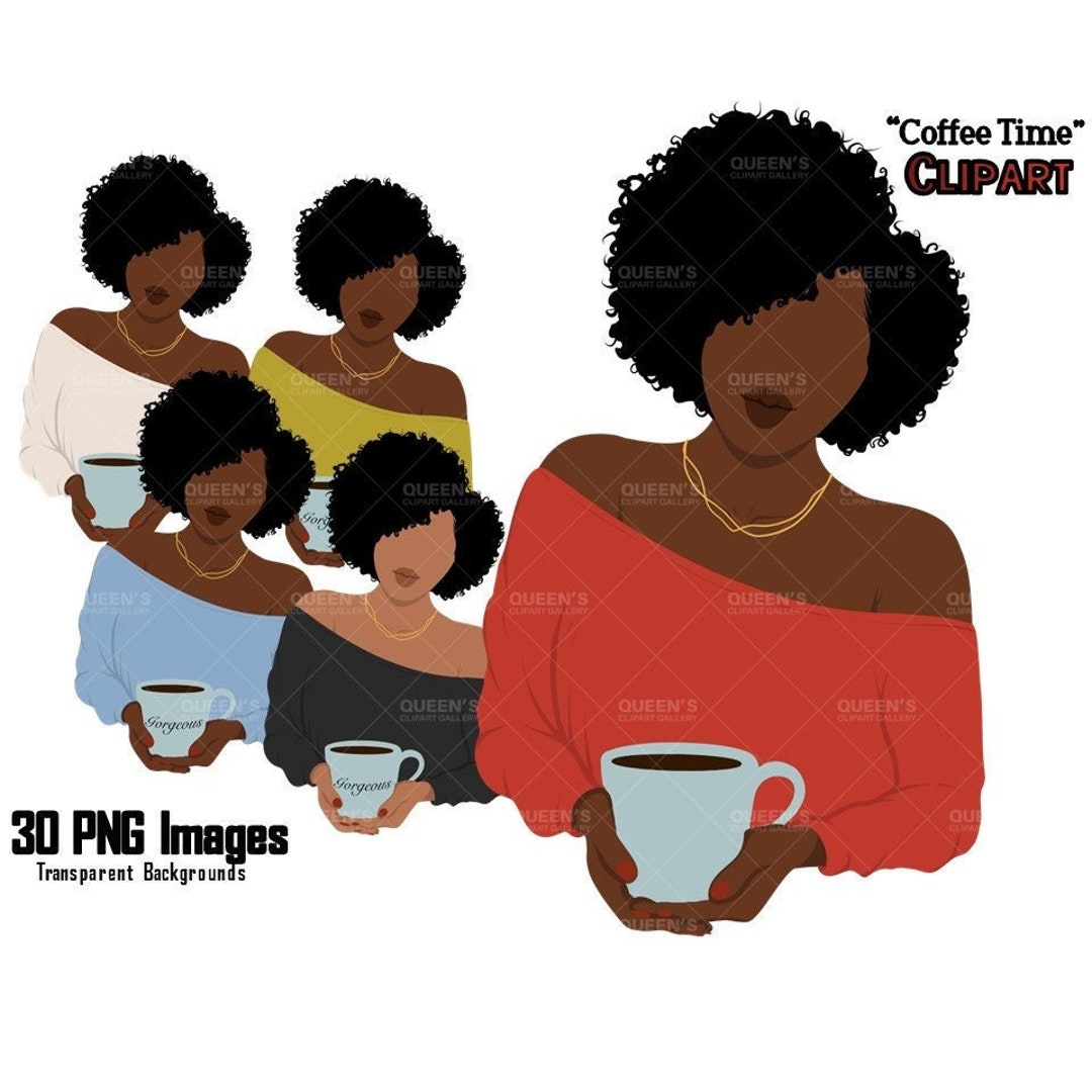 Afro Woman Drinks Coffee, Afro Girl Clipart, Black Woman, Black Girl ...